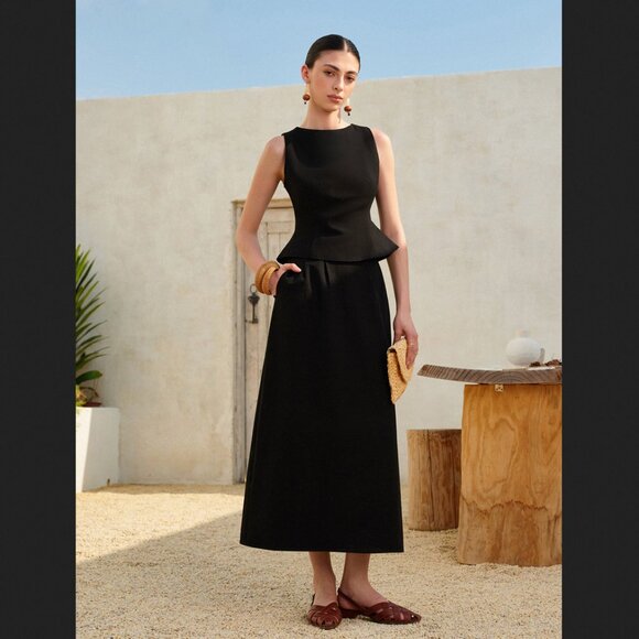 Commense | Skirts | Commense Xl Black Sleeveless Peplum Top And Maxi ...